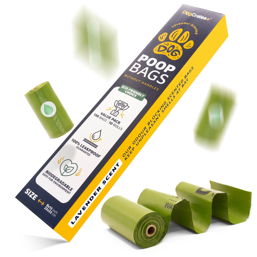 150 Leak-Proof Dog Poop Bags – Lavender Scent & Tear-Resistant – DogCrates+